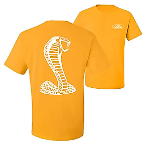 Retro Ford Shelby Cobra Emblem Vintage White Logo Cars and Trucks Front and Back Men's Graphic T-Shirt, Gold, XX-Large