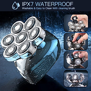 Electric Razor for Men, Upgraded 5-in-1 Head Shavers for Bald Men Faster-Charging Mens Shaver Grooming Kit Head Rotary Shaver with LED Display Waterproof Beard Hair Nose Trimmer Facial Cleaning Brush