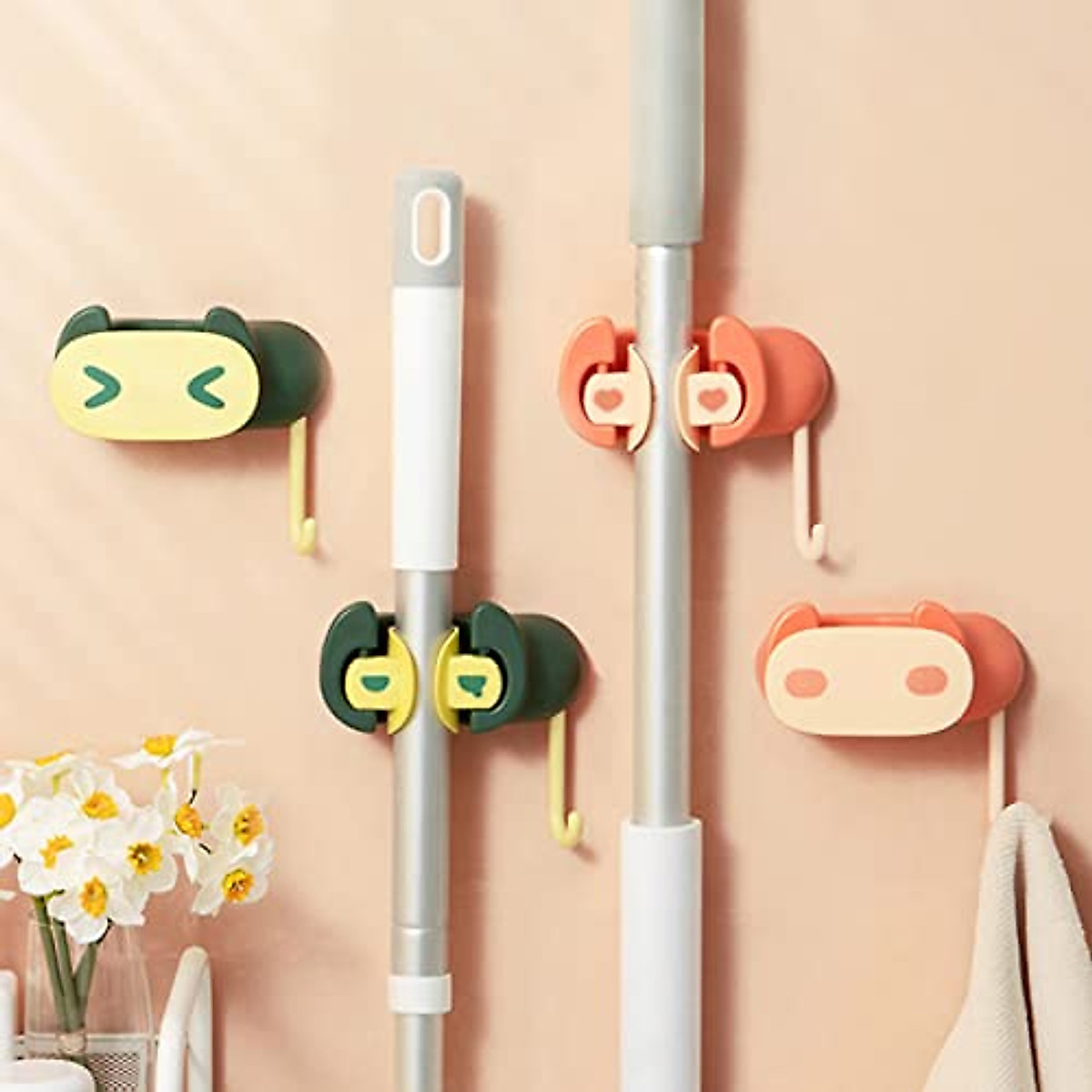 Alipis 2pcs Garage Laundry Kitchen Rack Hanger Hole-Free Duty Broom Hooks Organizers Handle Cartoon Supplies Plastic Holder Hotel Nail Tool Clip Restaurant Hook Garden Mop Punch Rake