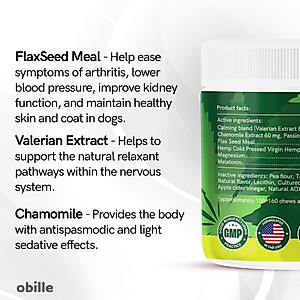 Obille Hemp Calming for Dogs 160 Chews 12oz – Calming Chews for Dogs Anxiety Relief, Everyday Stress Relaxation – with Hemp Oil, Flax Seed Meal, Melatonin, Valerian and Chamomile Extract