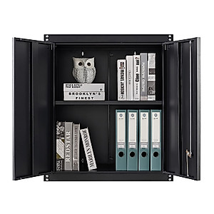 GREATMEET Metal Wall Cabinet, Wall Mounted Metal Cabinet for Garage Storage, Storage Cabinet with Doors and Adjustable Shelf, Garage Cabinet with Lock, Steel Cabinet for Utility Room