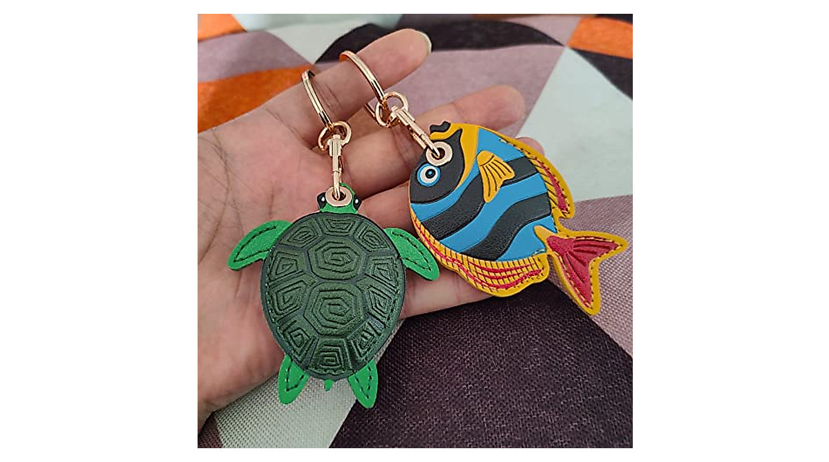 Cute Leather Airtag Keychain Case - Fish & Turtle Pack