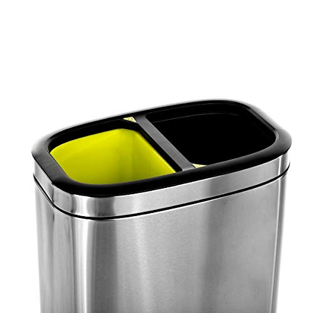 Alpine Industries 40 Liter / 10.5 Gal Stainless Steel Dual Compartment Trash Can - Compact Garbage Bin - Wide Open Top Slender Durable Receptacle with Sturdy Plastic Liner