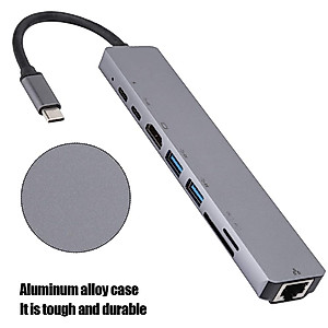 8 in 1 HUB, USB3.0 HDMI HUB Multiport Adapter, Plug-and-Play Memory Card Reader for Laptop with Aluminum Alloy Case.