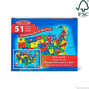 Melissa & Doug USA Map Floor Puzzle (51 pcs, 2 x 3 feet), Multi