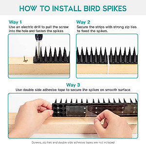 Bird Spikes, Bird Deterrent Spikes for Small Birds Pigeon Squirrel Raccoon Cats Crow Bird Defender Spikes for Outside to Keep Birds Away, Anti Bird Plastic Fence Spikes for Railing and Roof