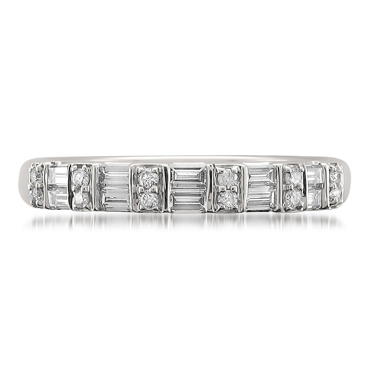 Beyond Brilliance 14K White Gold Baguette & Round Diamond Bridal Wedding Band Ring (1/2 cttw, I-J, I1-I2), Size 5.5