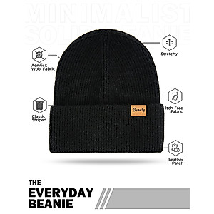 Black Beanie Hats for Men Guys, Warm Winter Hat Snow Skull Caps, Daily Thermal Stocking Caps, Fall Spring Knit Cookies Beanie, Striped Cuffed Beanie for Toboggan Ski Skate Hiking Golf