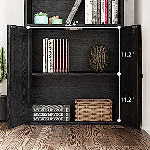 IRONCK Industrial Bookshelves and Bookcases with Doors 11.8in Depth Floor Standing 5 Shelf Display Storage Shelves Bookcase Home Decor Furniture for Home, Office, Living Room, Bedroom