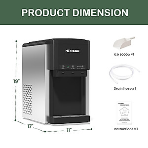 HEYNEMO Nugget Ice Maker Countertop, 3 in 1 Ice Dispenser for Ice Making, Ice Crushing & Ice Water, Water Cooler, 44lbs in 24Hrs, 12 Ice Cubes in 6 Mins, Ideal for Home, Kitchen, RV