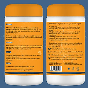 NOVEHA 5”x7” Large Dog Wipes | Wipes for Bulldog, French Bulldog, Pug, English Bulldog | Deodorizing, for Multiple Areas Removes Dirt, Wrinkles, Folds, Tear Stain, Tail Pockets & Paws (120 Counts)