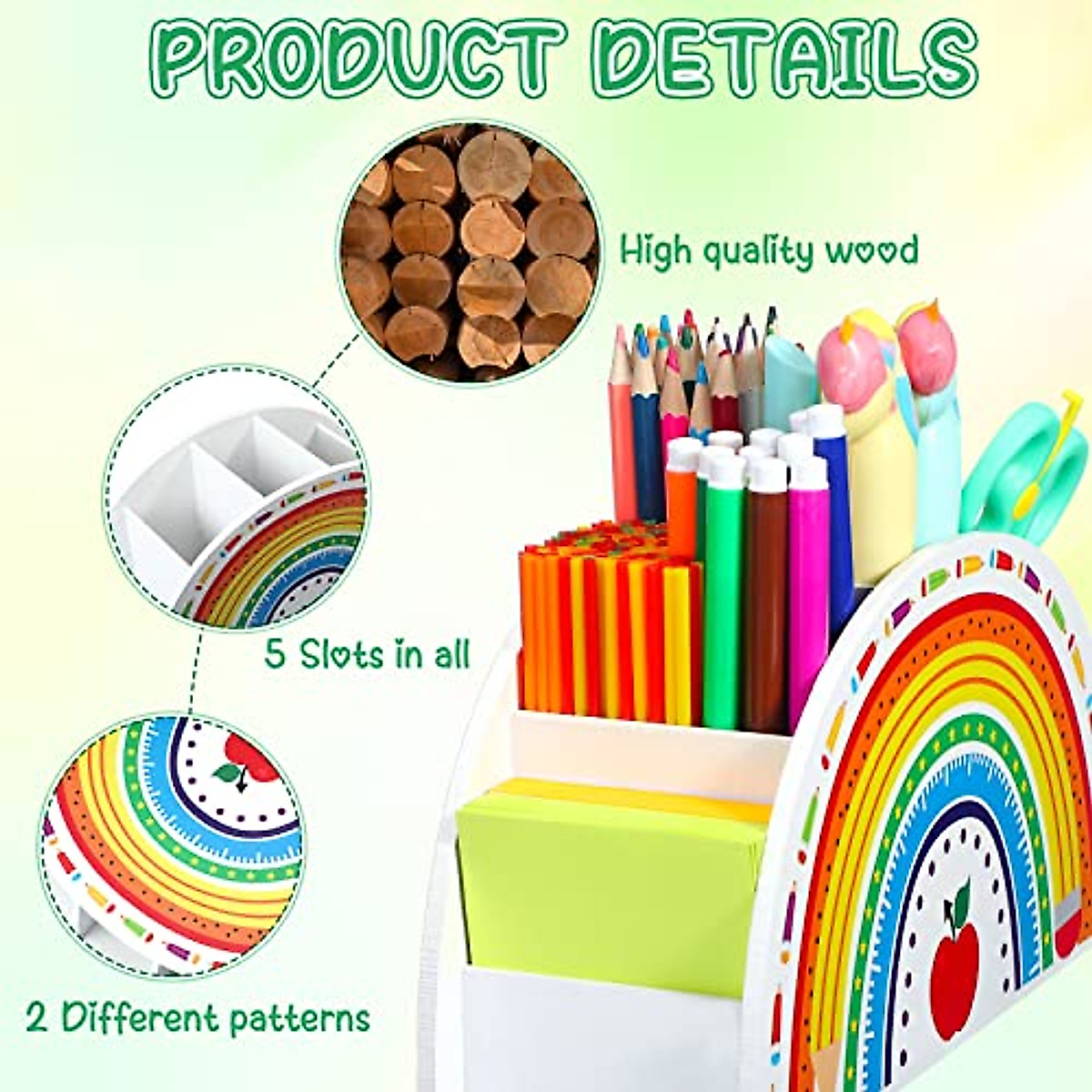 Funrous Wooden Rainbow Pencil Holder Pen Holder Teacher Appreciation Gifts from Students Pencil Organizer Brushes Makeup Brush Crayon School Teacher Supplies for Kids Girls