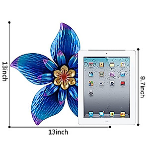 WENYLE Metal Flower Wall Decor Wall Sculpture Art Indoor Outdoor Hanging Decor for Garden Yard Lawn Fence Living Room Bedroom 13 Inches Charming Blue
