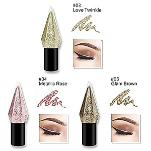 Erinde Liquid Glitter Eyeliner Colorful Set - 5 Colors Metallic Shimmer Silver White Gold Diamond Eye Liner, Long Lasting Glow Eyeliner Eye Shadow, Glittering Eyeliner Korean Makeup Make Eyes Sparkle