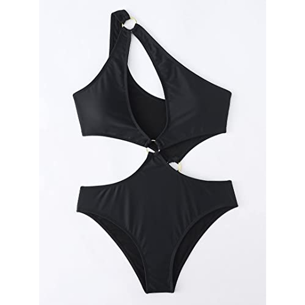 Hilinker Women's Sexy Ring Front Cut Out One Piece Swimsuit Halter Bathing Suit S-Black Small