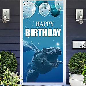 Mosasaurus Dinosaur Banner Backdrop Photo Booth Props Realistic Reptilia Animal Water Dino UnderSea Monster Theme Decor for Safari Wild One 1st Birthday Party Baby Shower Favors Supplies Decorations