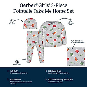 Gerber Baby Newborn Hospital Pointelle Outfit Shirt, Footed Pant and Cap, Vegetables Grey, Newborn
