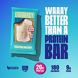 Legendary Foods 20 gr Protein Pastry | Low Carb Tasty Protein Bar Alternative | Keto Friendly | No Sugar Added | High Protein Breakfast Snacks | Gluten Free Keto Food - Brown Sugar Cinnamon (8-Pack)