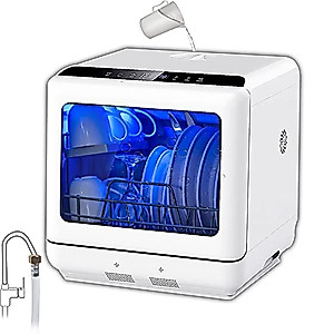 LemoHome Countertop Dishwasher, 5 Washing Programs Portable Dishwasher With 5-Liter Built-in Water Tank For Glass Door,for Small Apartments, Dorms and RVs
