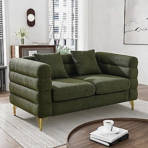 OUYESSIR 60 Inches Teddy Sofa, Mid Century Loveseat Sofa with Metal Legs, 2 Seater Couch with 2 Pillows for Bedroom, Living Room, Lounges, Office, Apartment,Small Space