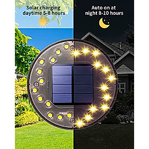 Pisool Solar Ground Lights - 24LED Solar Garden Lights Outdoor Waterproof Sidewalk Disk Bright In-Ground Landscape Lighting for Lawn Patio Pathway Yard (4Pack Warm White)
