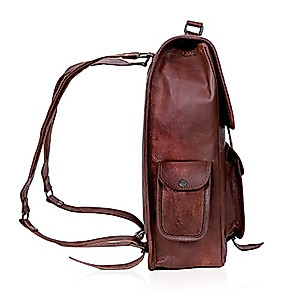 C CUERO 16 Inch Genuine Leather Laptop Backpack Retro Rucksack Backpack Bag Travel Daypack Camping Knapsack