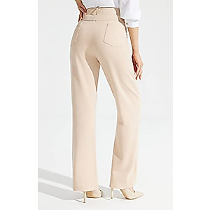 Libin Women's Bootcut Dress Pants 31" Business Casual Work Pants High Waisted Stretchy Slacks for Women Yoga Office Trousers with 4 Pockets, Khaki, 4