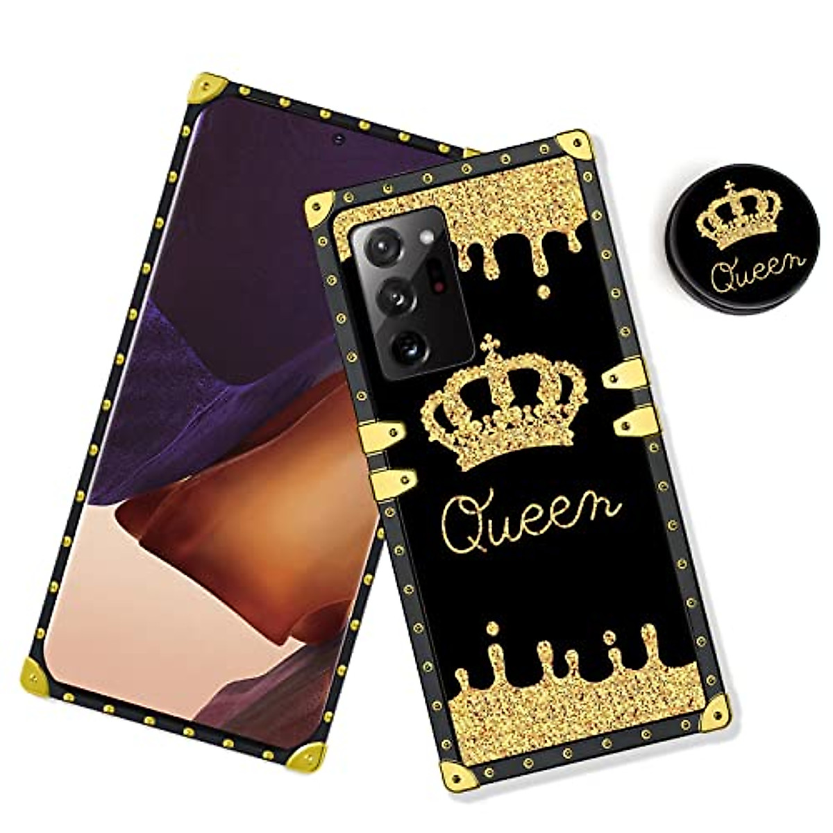 LSL Compatible with Samsung Galaxy Note 20 Ultra 5G Square Phone Case, Queen Golden Crown Luxury TPU Plating Corner Shockproof Protection Cover for Women Girls, for Samsung Galaxy Note 20 Ultra 5G