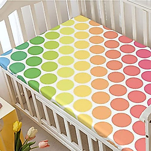 Polka Dots Themed Fitted Mini Crib Sheets,Portable Mini Crib Sheets Ultra Soft Material-Baby Crib Sheets for Girl or Boy,24“ x38“,Multicolor