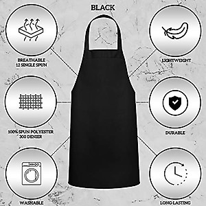 GREEN LIFESTYLE 3 Pack Bib Apron - Unisex Black Aprons, Machine Washable Aprons for Men and Women, Kitchen Cooking BBQ Aprons Bulk (Pack of 3, No Pockets, Black)