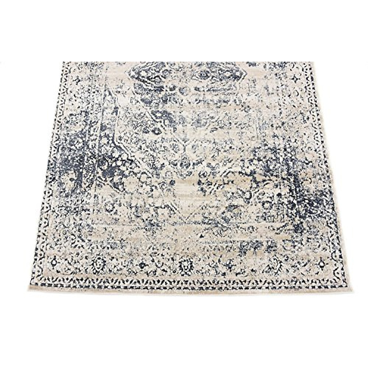 Unique Loom Chateau Collection High-Low Pile, Vintage, Traditional, Distressed, Medallion Area Rug (4' 0 x 6' 0 Rectangular, Beige/Navy Blue)