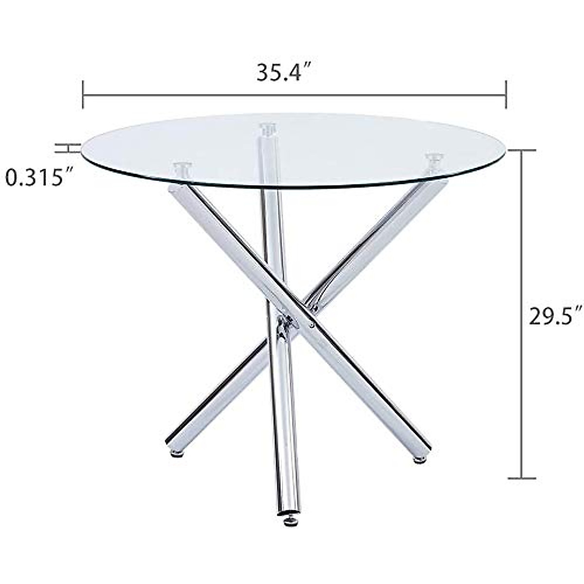 Glass Dining Table, Glass Round Dining Table Kitchen Table with Clear Tempered Glass Top, Modern Dining Table End Table Leisure Tea Coffee Table (Table)