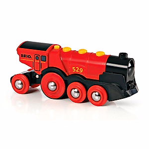 BRIO World 33592 Mighty Red Action Locomotive - Battery Operated Toy Train with Light, Sound Effects | Ideal for Kids Age 3 Compatible with All Tracks and Vehicles