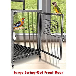 22” Portable Heavy Duty Travel Bird Parrot Carrier Play Stand Perch Cage Feeding Bowl Stand with Handle and Accessories (White)