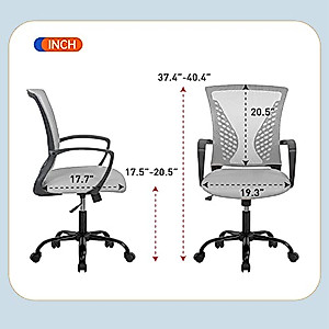 Office Chair Ergonomic Desk Chair Mesh Computer Chair with Lumbar Support Armrest Mid Back Rolling Swivel Task Adjustable Chair for Women Adults, Grey
