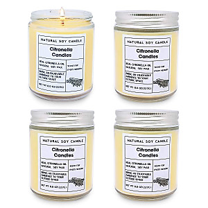 8.0 OZ Citronella Candles Outdoor Indoor, 4 Packs Natural Soy Wax Off Fly Candles in Glass Jar, Good for Home Patio Yard Garden