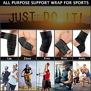 2Pcs Knee Wraps for Leg Calf Thigh Extra Long Elastic All Purpose Support Wrap Brace Compression Bandage for Pain Relief Weightlifting Powerlifting Squats (71in, Black, 2)