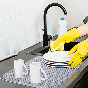 GNYRWOJH Super Absorbent Dish Drying Mats for Kitchen Counter 2 Pack,Microfiber Dishes Drainer Mats,Grey Dish Drying Pads(Grey)