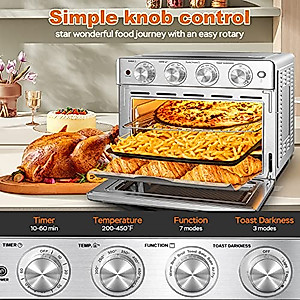 Geek Chef Air Fryer, 6 Slice 26QT/26L Air Fryer Fry Oil-Free, Extra Large Toaster Oven Combo, Air Fryer Oven, Roast, Bake, Broil, Reheat, Convection Countertop Oven, Accessories Included, Stainless Steel