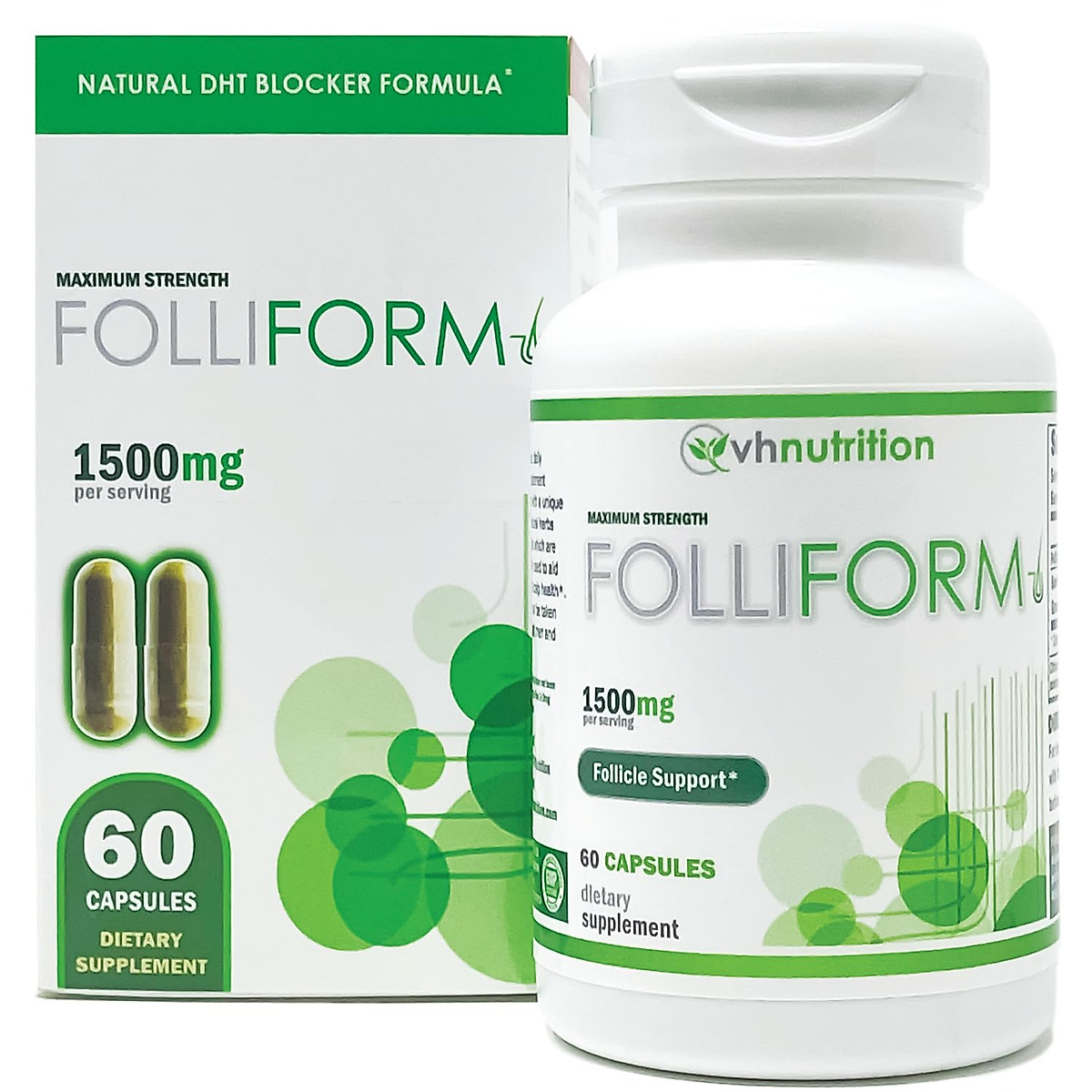 VH Nutrition FOLLIFORM | DHT Blocker for Men and Women* | 1500mg Saw Palmetto, Pygeum, Nettle Root Formula | Supports Healthy Hair Growth and Scalp Health | 60 Capsules