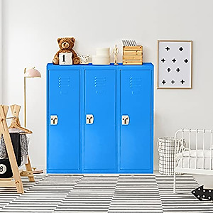 HONEY JOY Lockers for Kids Bedroom, Toddler Metal Locker Storage Cabinet for Toys, Clothes & Sports Equipment, Openable Door with 2 Keys, Kids Safe Coat Organizer for Daycare Gym Entryway(Blue,1)