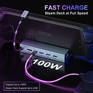 Docking Station for Steam Deck, KOZYC 6 in 1 Stream Deck Dock with HDMI 2.0 4K 60Hz, 1Gbps RJ45 Ethernet, 3 USB 3.0 5Gbps, and 100W Charging USB-C Port Compatible with ROG Ally, Steam Deck, Laptop