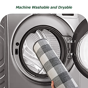 Matace Buffalo Check Plaid Kitchen Rug Set - 2PCS (17x47 & 17x29), Farmhouse Style, Non-Printed Woven Surface, Non-Slip, Machine Washable, Gray & White