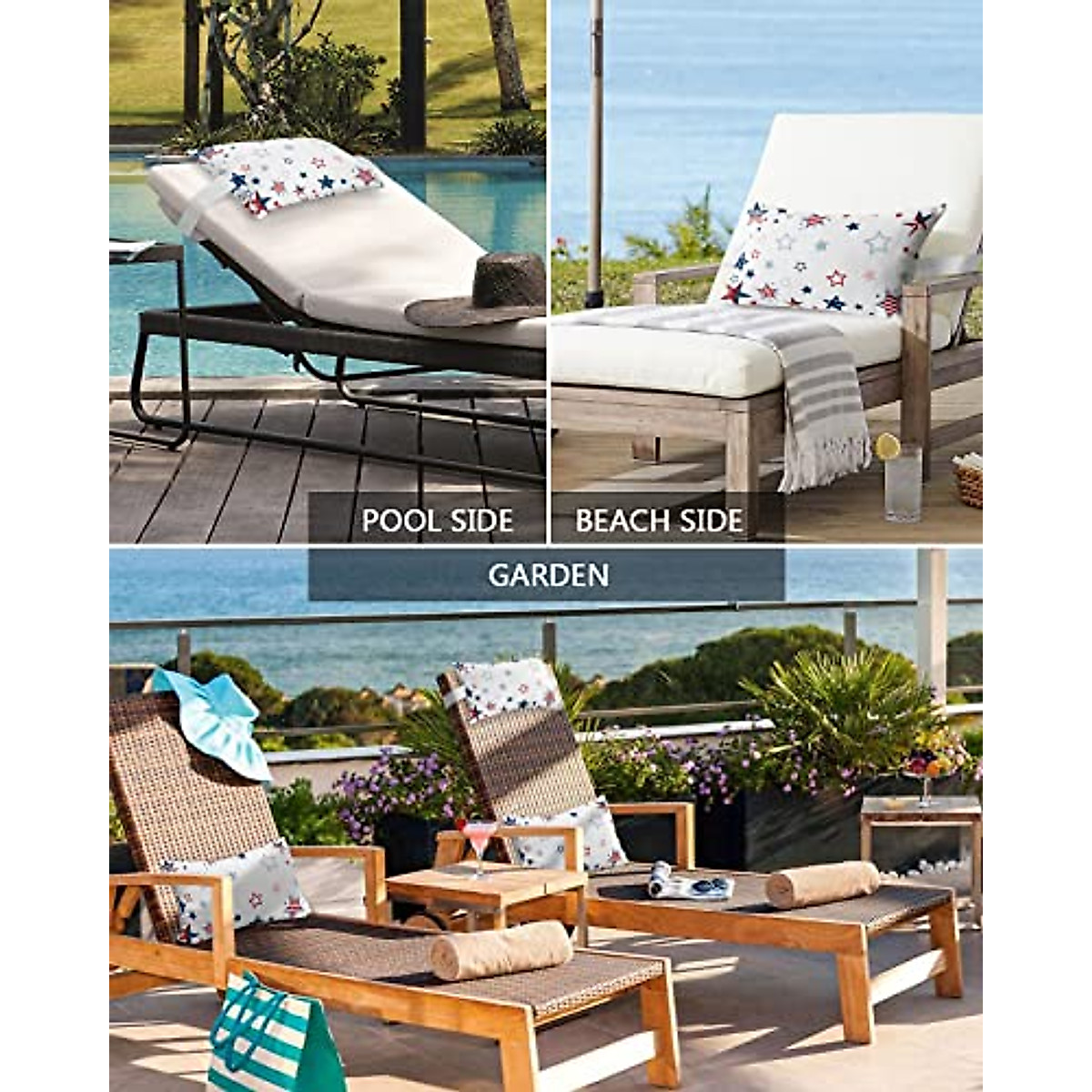 Prime Leader Recliner Head Pillow Ledge Loungers Chair Pillows with Insert American Flag Stars 4Th of July Independence Day Lumbar Pillow with Adjustable Strap Outdoor Waterproof Patio Pillows, 2 PCS