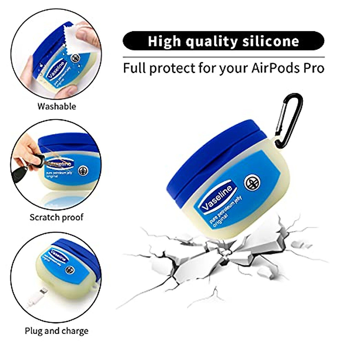 WQNIDE Blue Bottle for Airpods Pro Case Cover,6in1 Accessories Set Silicone Protective Cover,Cute 3D Fashion Fun Character Design,with Keychain Kids Women Men for Airpods Pro Case -2019 (Vaselin)