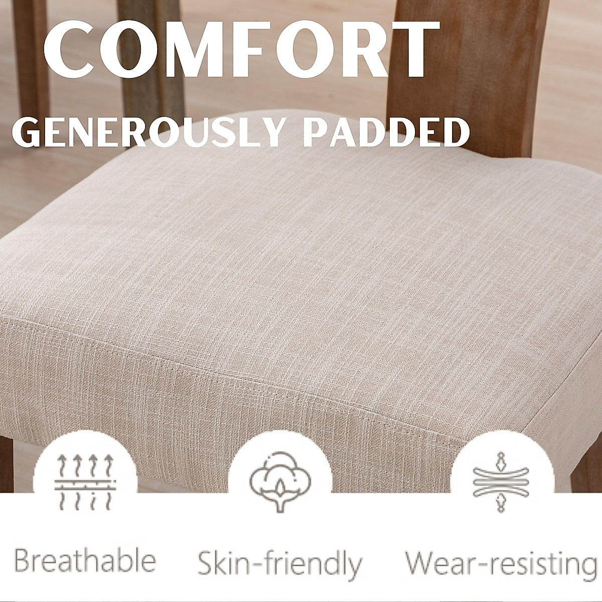 RIVOVA Mid Century Modern Dining Chairs Set of 2 Upholstered Linen Fabric Dining Chairs Curved Backrest Farmhouse Dining Room Chairs Kitchen Chairs with Wood Legs, Beige