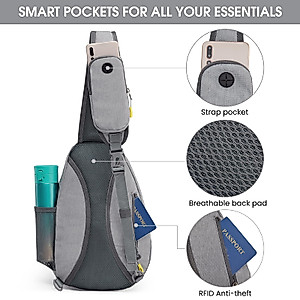 G4Free RFID Sling Bag Crossbody Backpack Casual Chest Shoulder Daypack Gym Bag for Hiking Travel 7L(Light Gray)