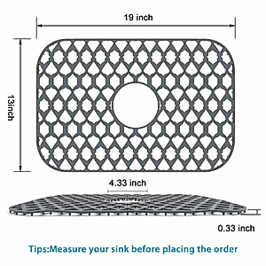 SAMSIER Sink Protectors for Kitchen Sink 13x11&16x12&19x14&22x13&24x13&26x14&28x14&30x16, Large Silicone Sink Mats Grid for Bottom of Farmhouse Stainless Steel Porcelain Sink (19”x13”, Center Drain)