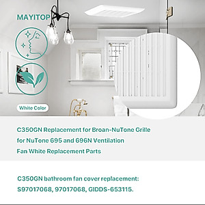 MAYITOP C350GN Bathroom Vent Cover With Springs Replacement Bathroom Ceiling Fan Grille Cover For Broan-NuTone C350GN Grille for NuTone 695 and 696N Ventilation Fan (White) 8.75" x 9.125"