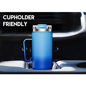 Meoky 40oz Tumbler with Handle, Stainless Steel Travel Mug with 2-in-1 Straw and Sip Lid, Vacuum Insulated Coffee Mug, 100% Leak Proof, Keeps Cold for 34 Hours or Hot for 10 Hours (Sky)